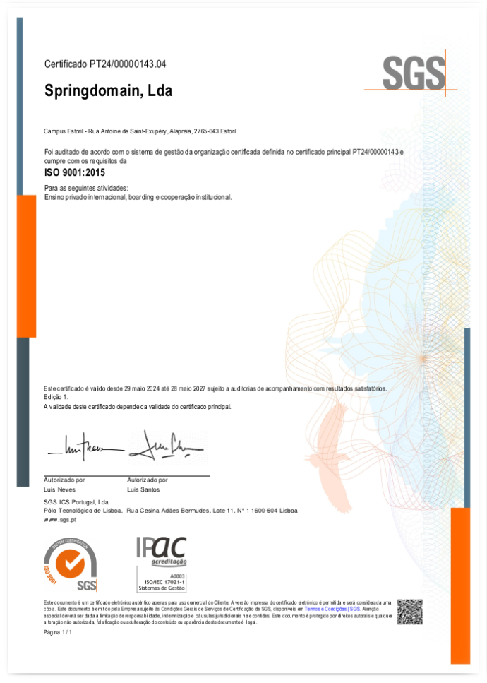 ISO 9001 Certified | Prime Technical Institute Lisbon - Quality Education